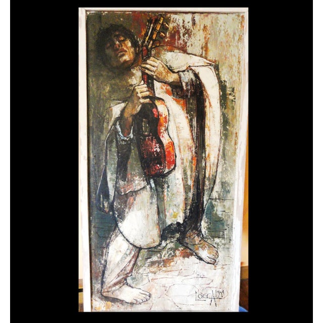 Bernard Locca (1926-1997) Oil on Canvas Guitar Player | Chairish