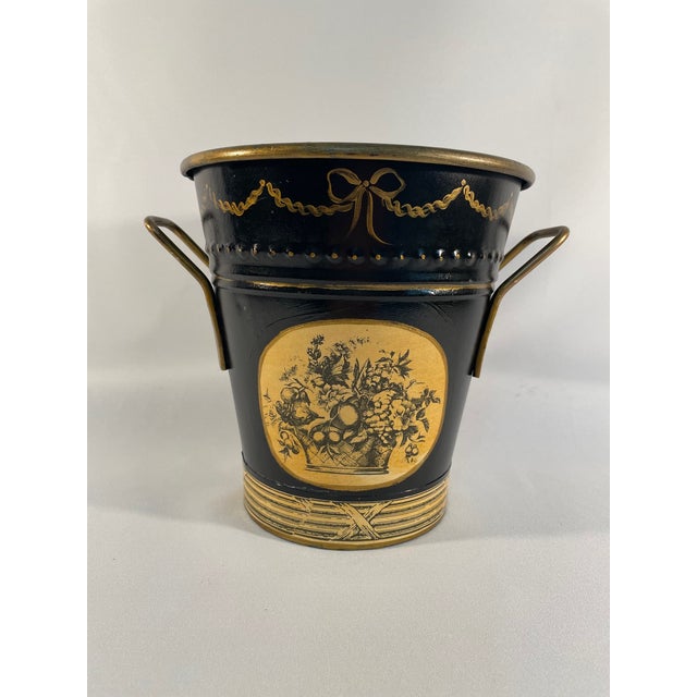 Vintage French Black and Gold Tole Cachepot | Chairish