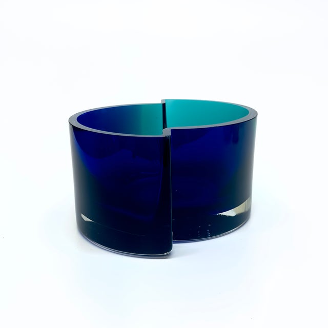 Mid 20th Century Offset Circle Shaped Bi-Color Art Glass Vase | Chairish