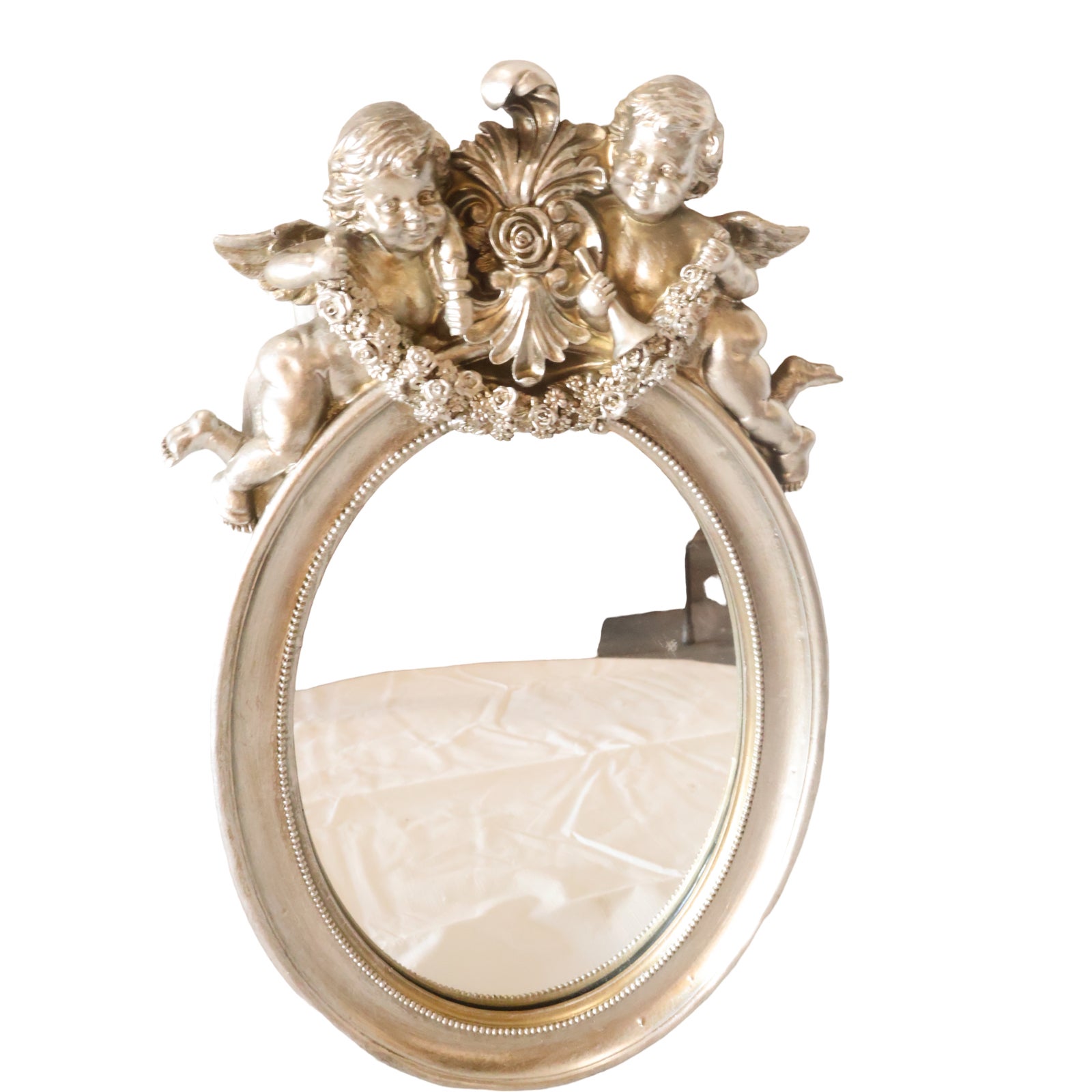 Silver Vanity Mirror With Angels | Chairish