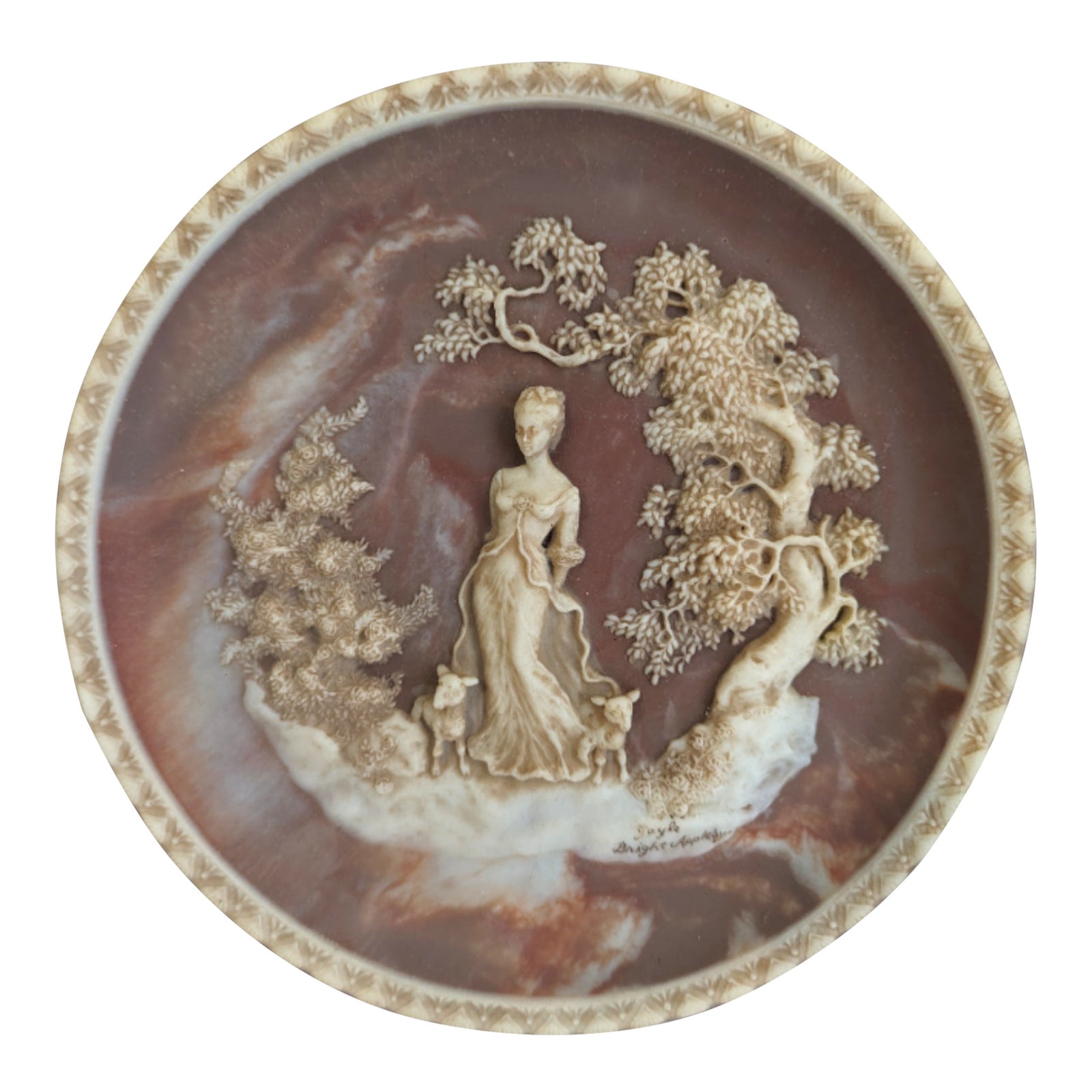 Vintage Incolay Stone Raised Relief "She Walks in Beauty" Cameo Plate ...