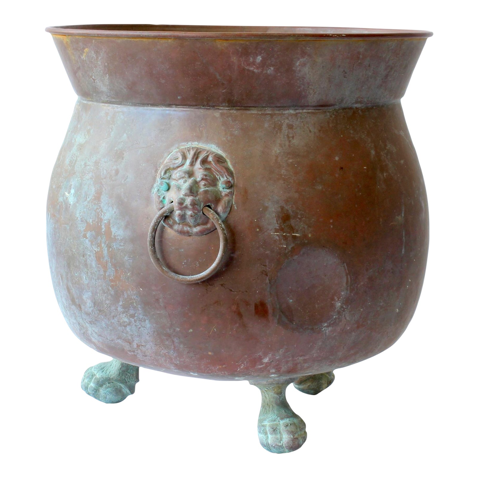Vintage Copper Lion's Head Planter Pot | Chairish