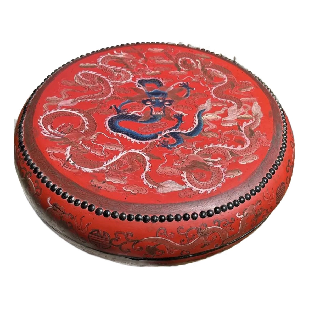 Early 19th Century A Large Finely Painted Dragon Carved Red Lacquer ...