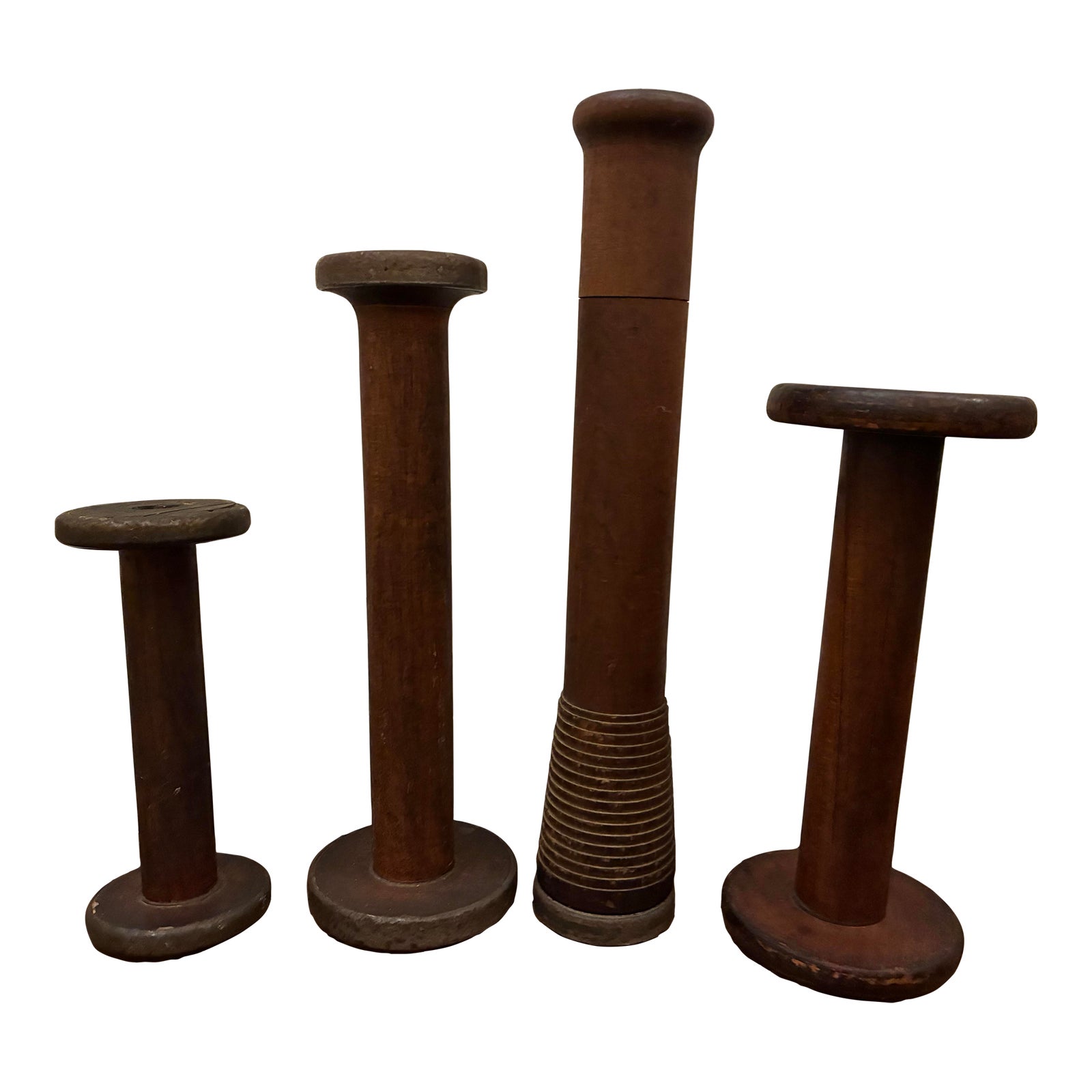 Vintage Industrial Wooden Textile Spools - Set of 4 | Chairish
