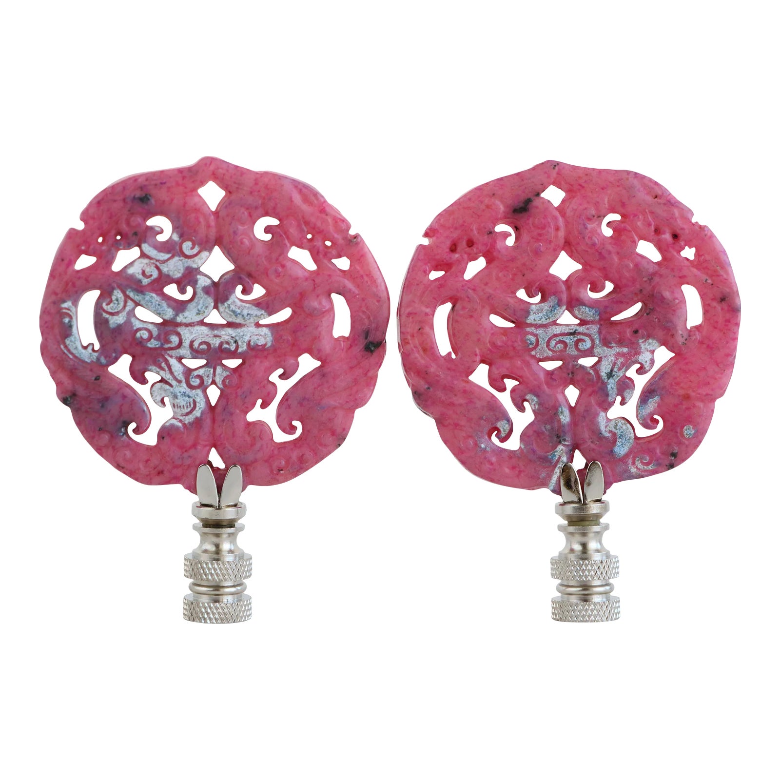 Chinese Carved Stone Lamp Finials on Chrome Hardware - a Pair | Chairish