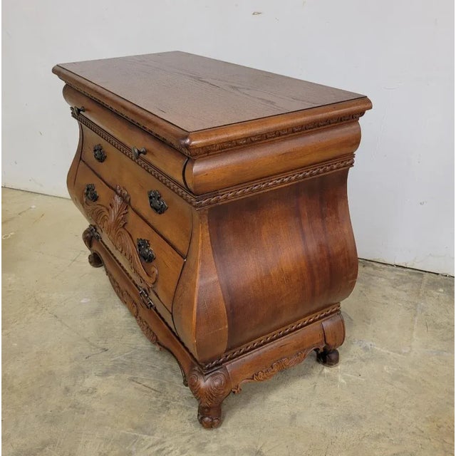 Vintage French Style Carved Walnut Bombe Chest of Drawers | Chairish