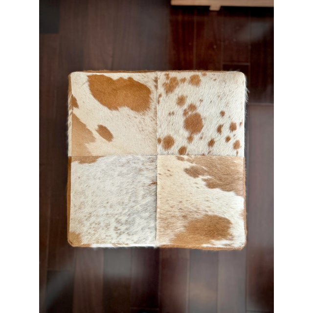 Brown and White Natural Cow Print Essex Stool Hair on Hide Leather by ...