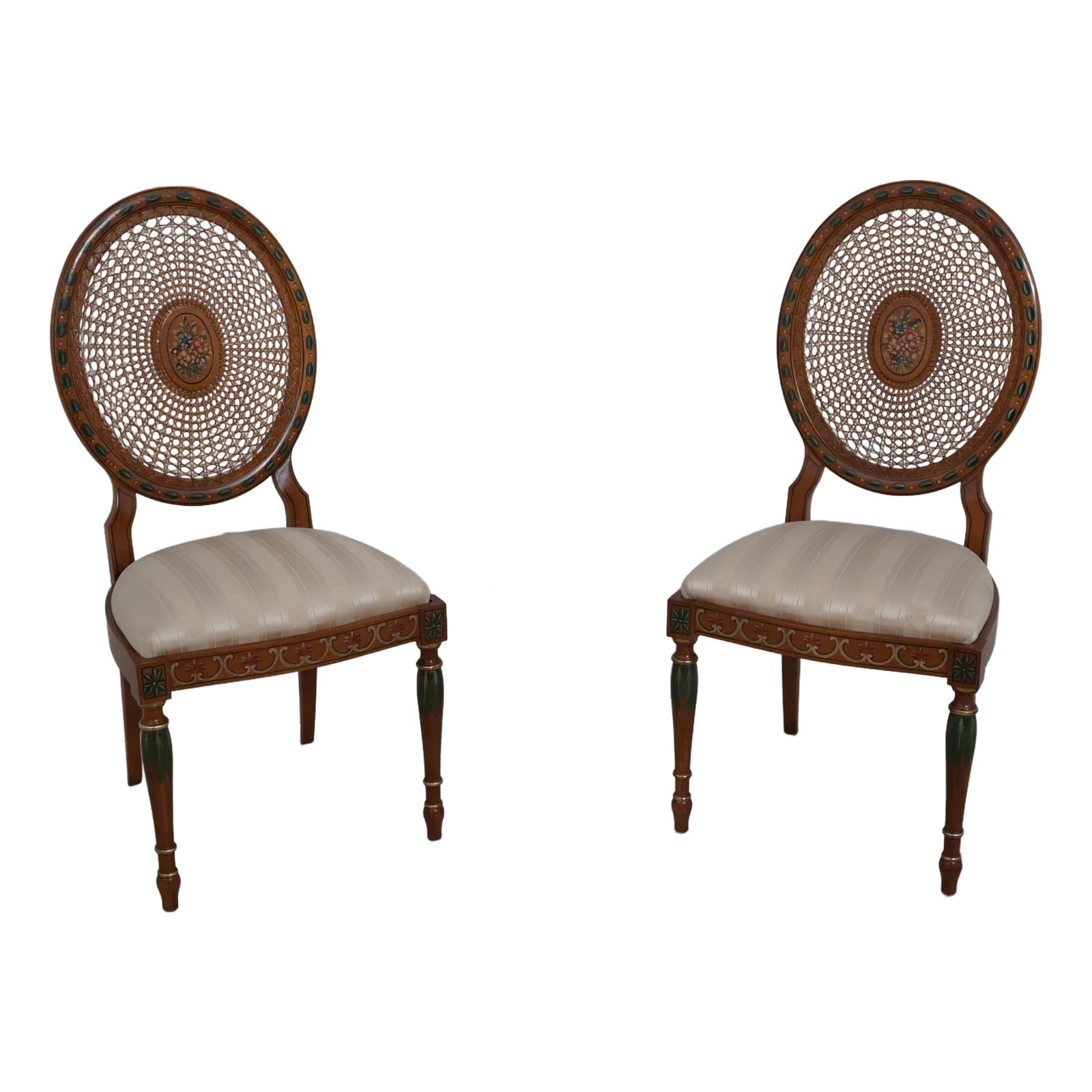 Pair of Adams Style Paint Decorated Cane Back Side Chairs | Chairish