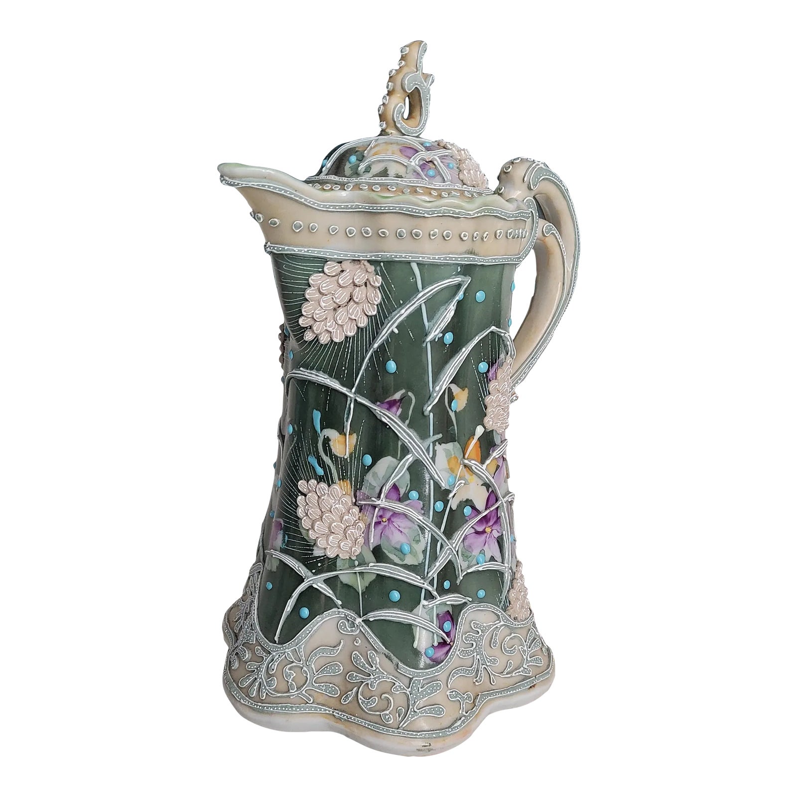 19th Century Antique Japanese Nippon Moriage Pitcher | Chairish