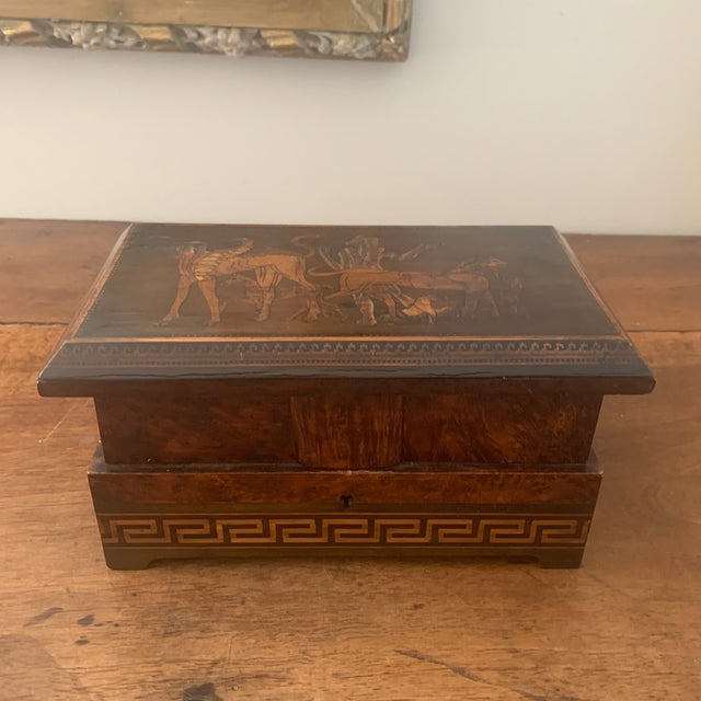 Antique Italian Wood Inlay Greek Key Jewelry Box | Chairish