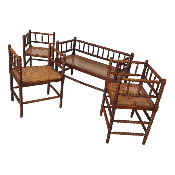Bobbin Bench and Chairs, Set of 4 | Chairish