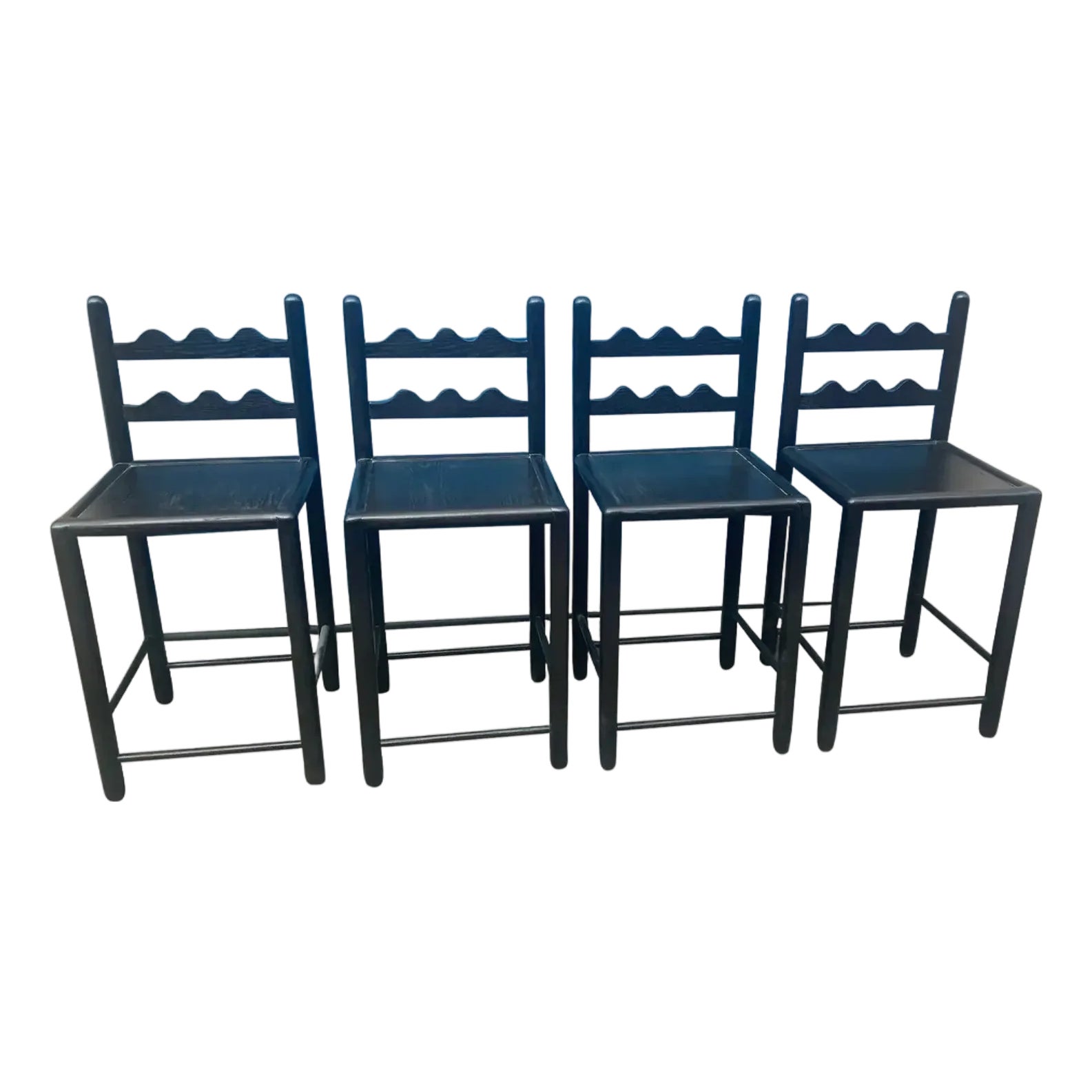 Solid Oak Country French Bar Stools-4 | Chairish