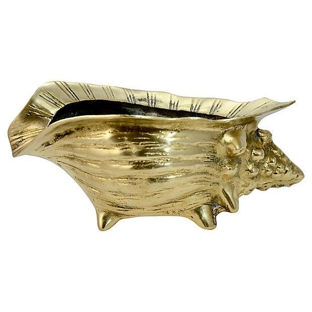 Mid 20th Century Solid Brass Conch Shell Dish | Chairish