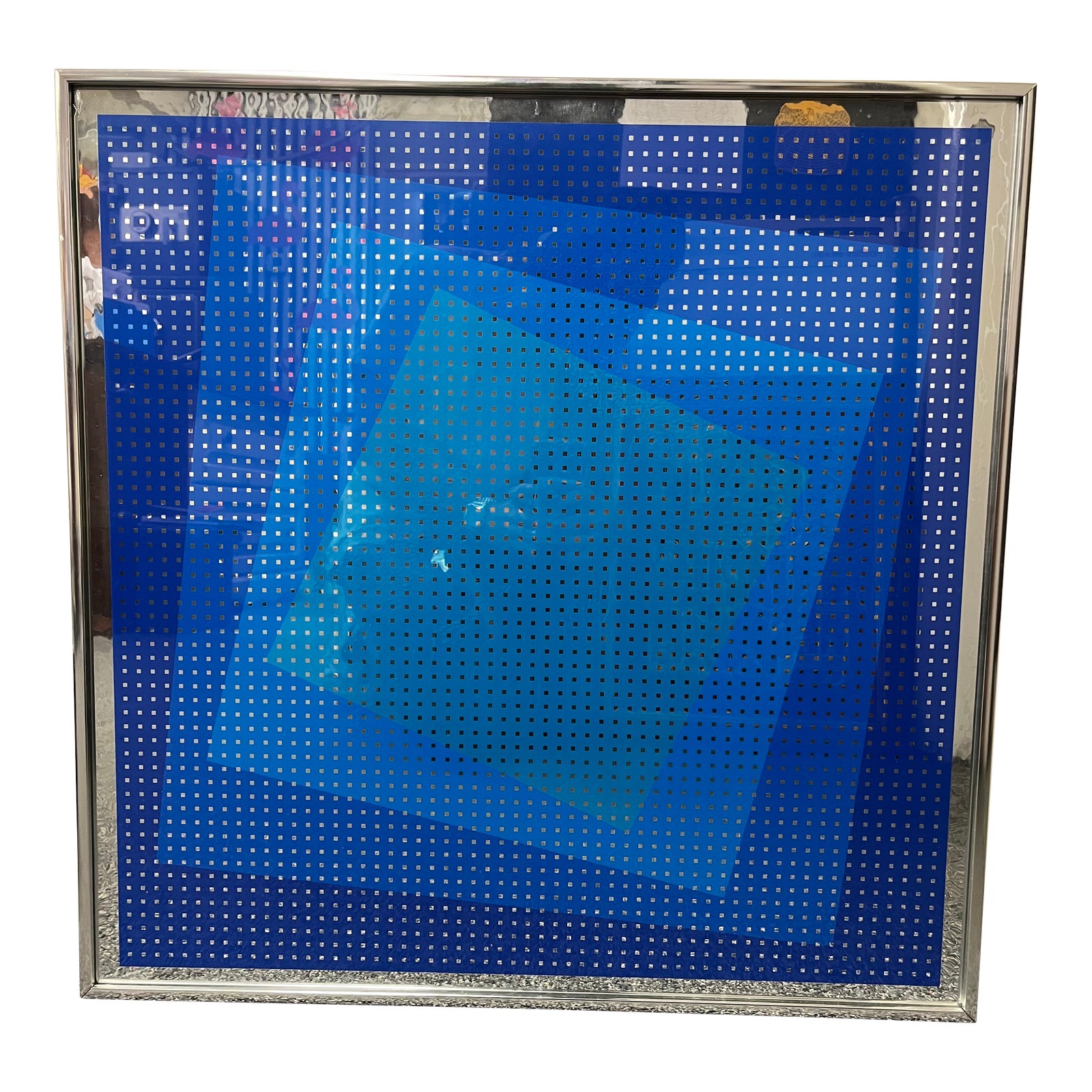 Julian Stanczak Style "Untitled Multi-Colored Blue Squares" Lithograph ...