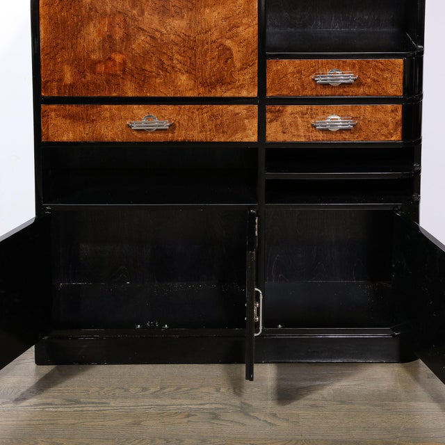 Art Deco Book-Matched Walnut & Black Lacquer Secretary Bookcase with ...