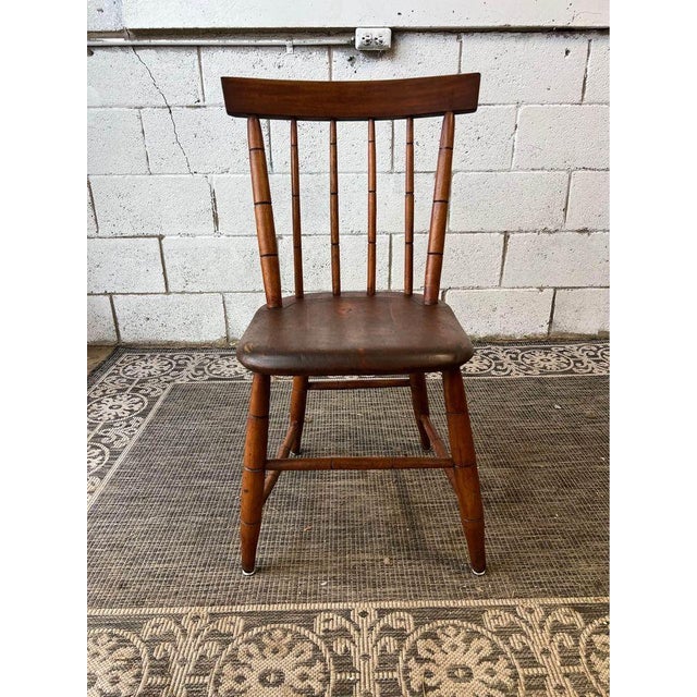 19th Century Antique Primitive Farmhouse Spindle Back Plank Seat Dining ...