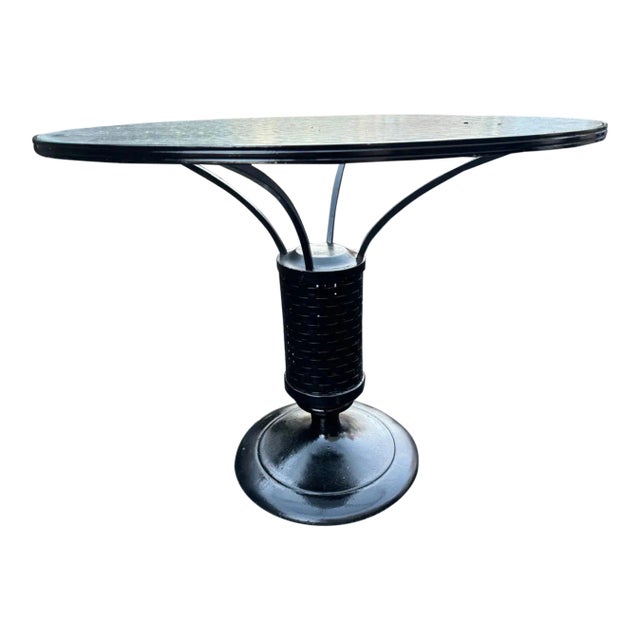 1950s Art Nouveau Vintage Wrought Iron Table With Weave | Chairish