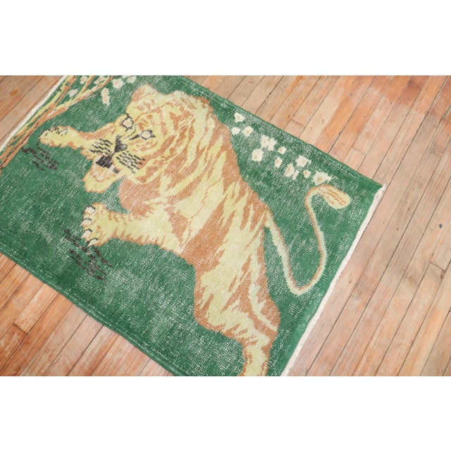 Mid 20th Century Green Vintage Turkish Tiger Pictorial Rug, 2'11'' X 3 ...