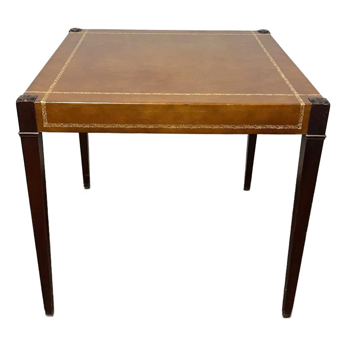 Van Sciver Tooled Leather Game Table | Chairish