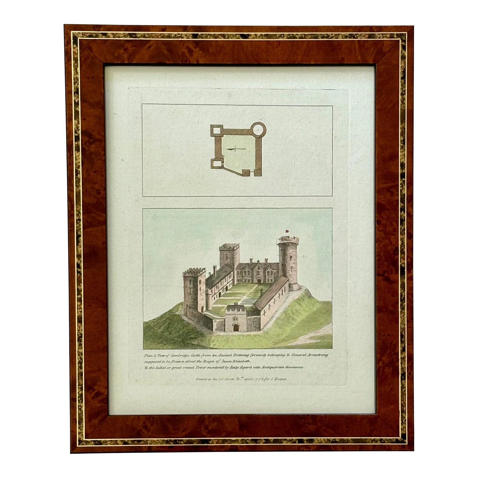 1776 Framed Engraving of "A View From Cambridge Castle From an Ancient ...