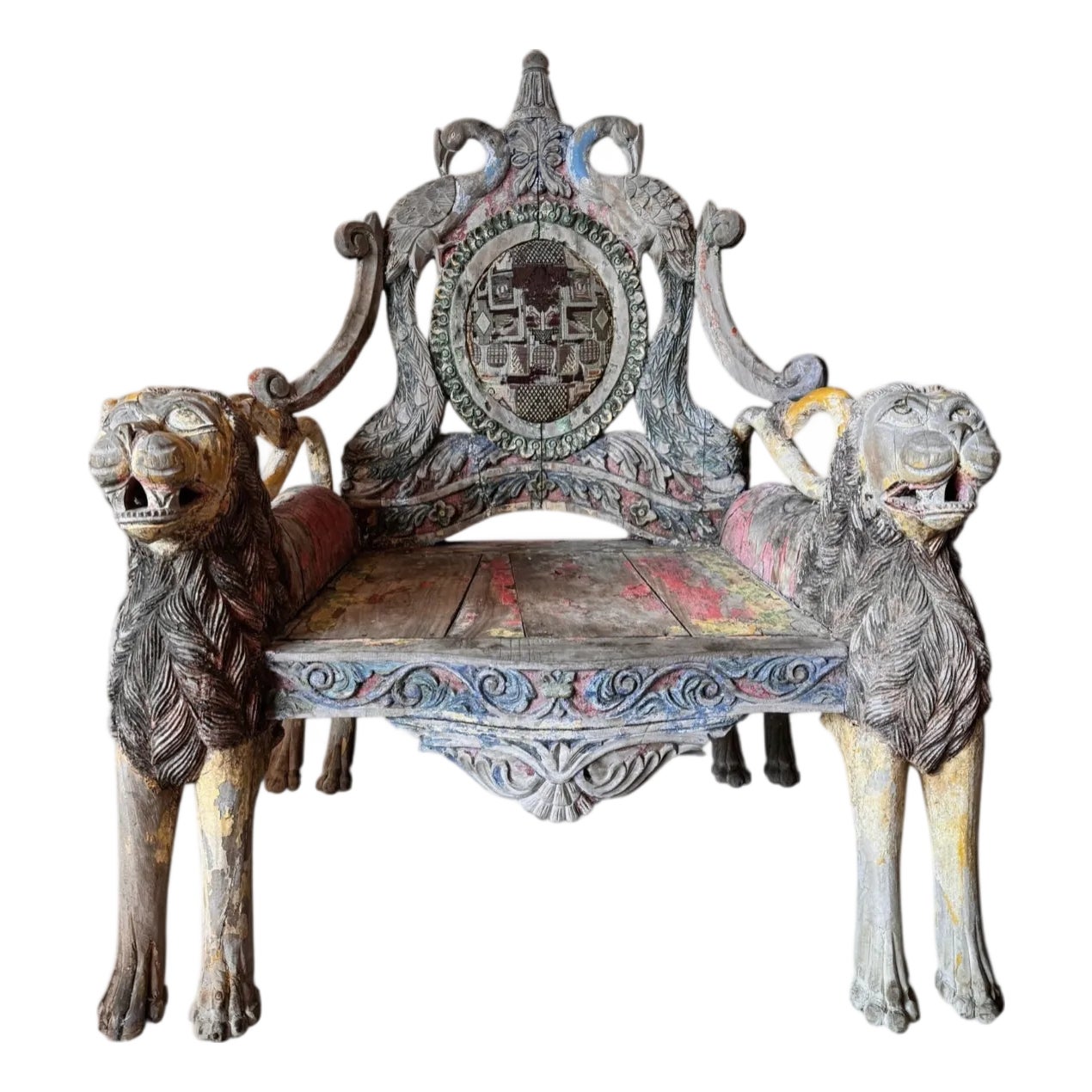 Late 19th Century Anglo-Indian Peacock and Lion Throne Chair | Chairish