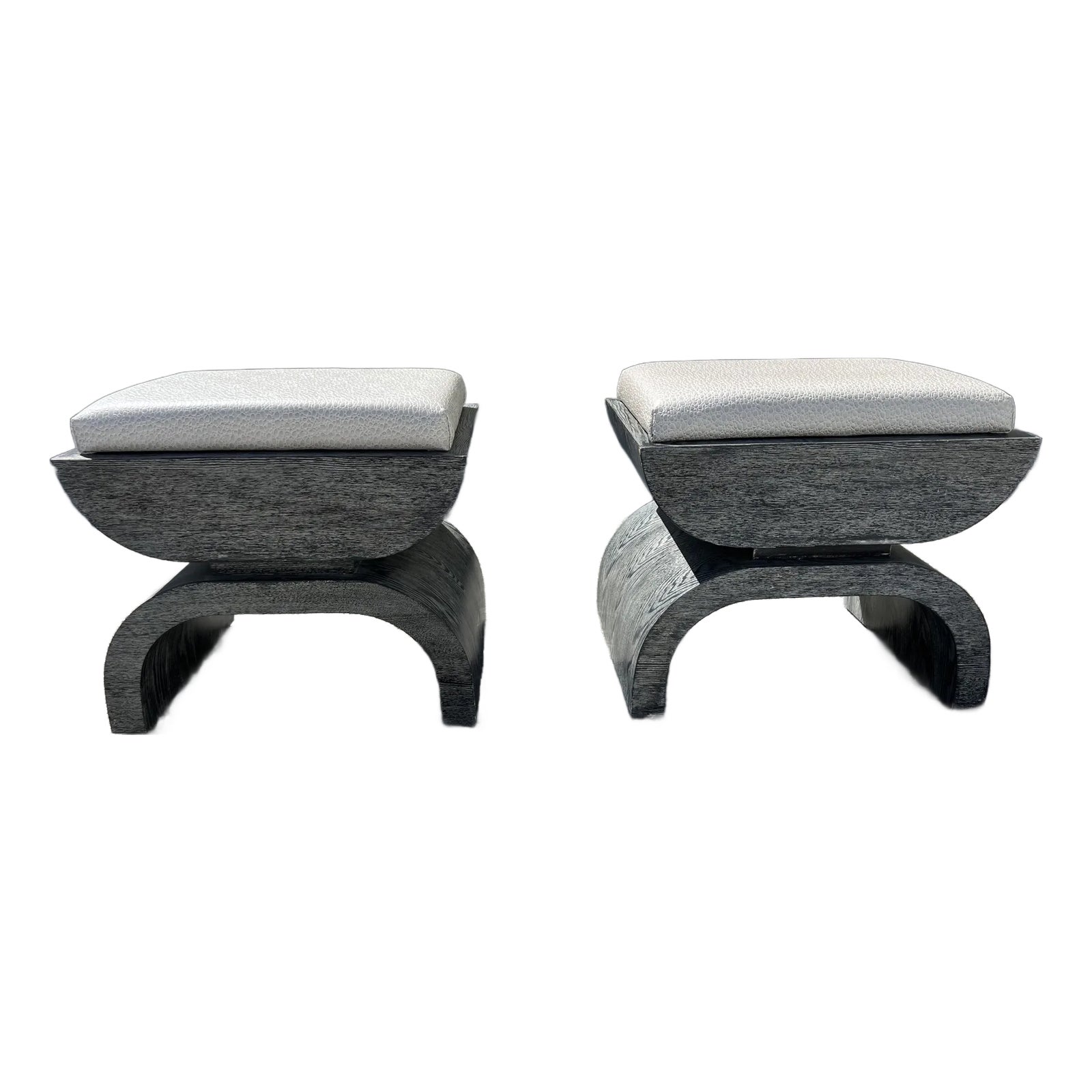Sculptured Form Asian Inspired Ottoman Foot Stools- Set of 2 | Chairish