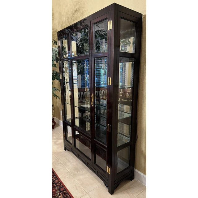 Late 20th Century Chinese Style Hardwood Lighted Display Cabnet | Chairish