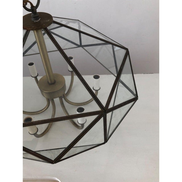 Mid 20th Century Vintage Brass Octagon Glass Light Fixture | Chairish