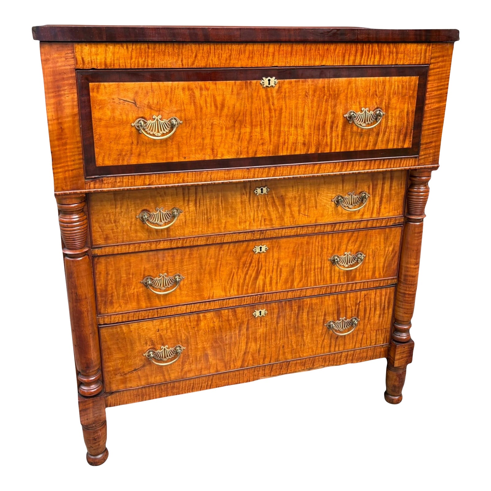 Antique Tiger Maple Chest of Drawers | Chairish