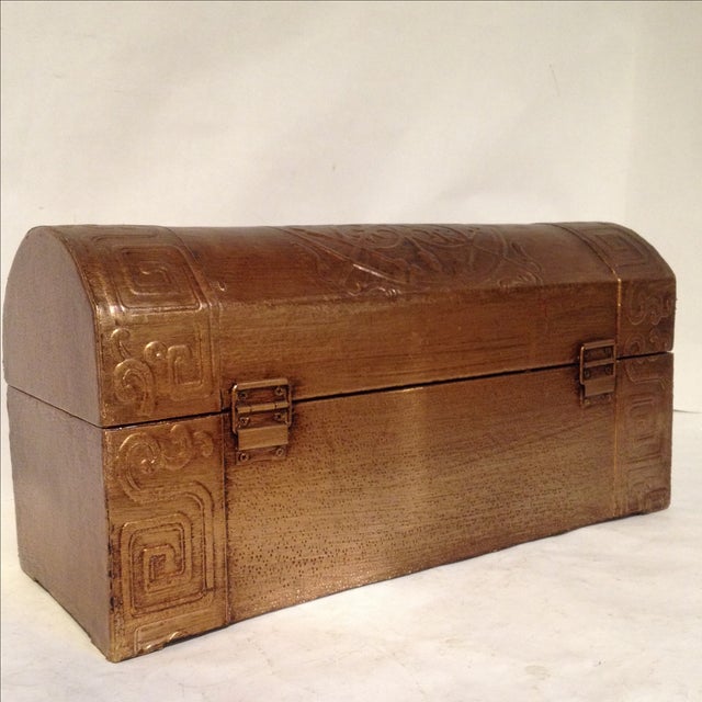Sarreid Copper Leather Chest | Chairish