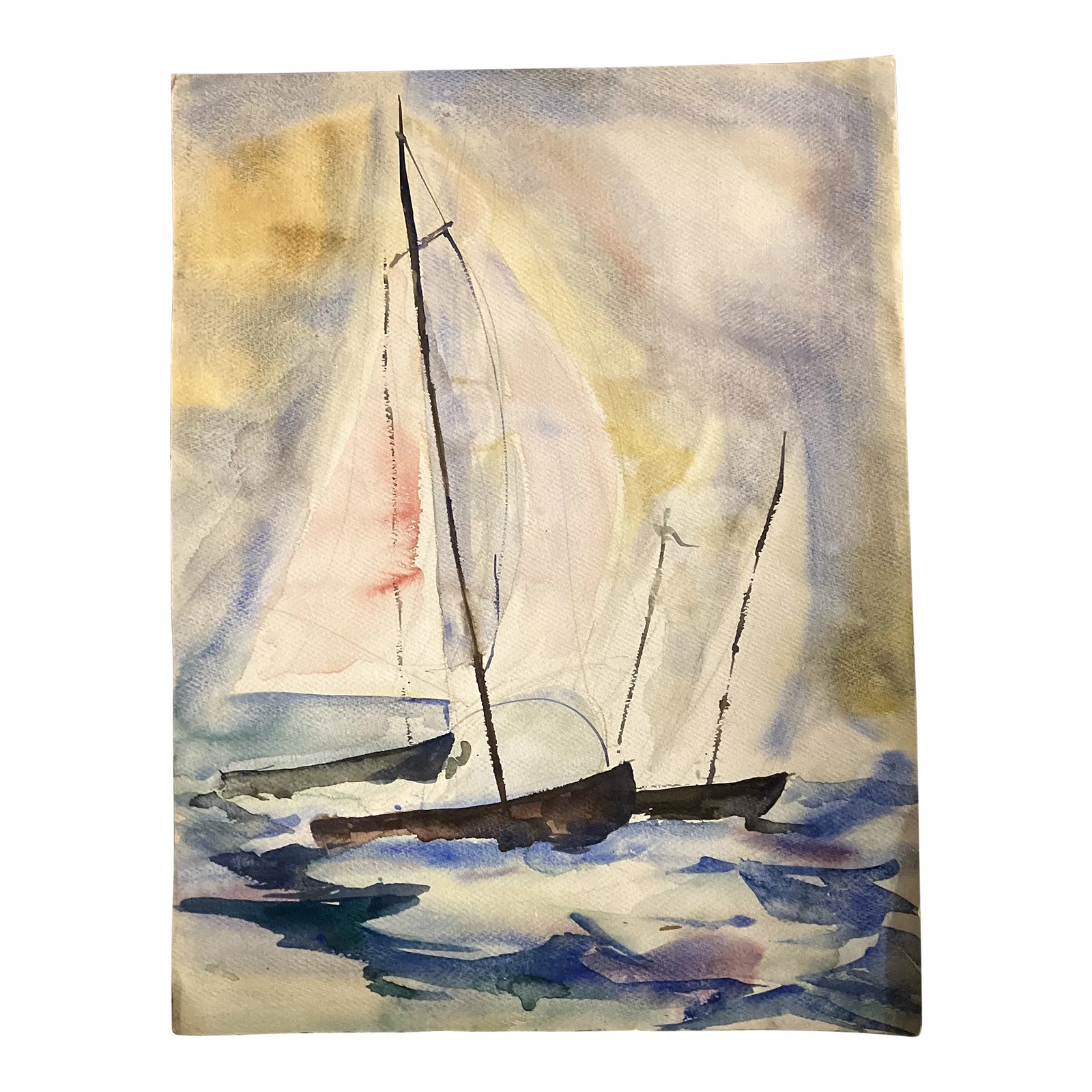 1970’s Original Abstract Expressionist Sailing Boat Watercolor Painting ...