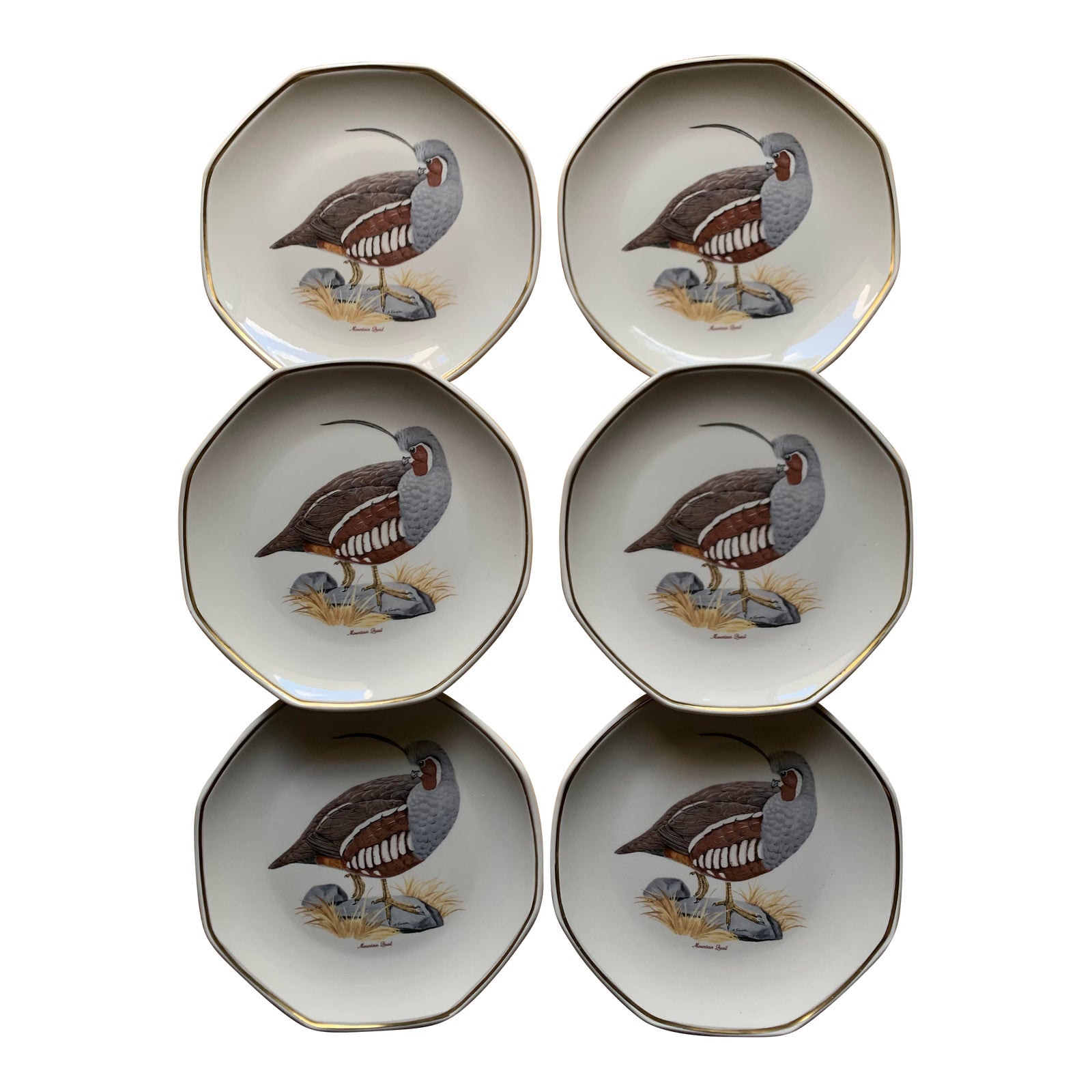 Vintage Quail Bird Octagonal Plates - Set of 6 | Chairish