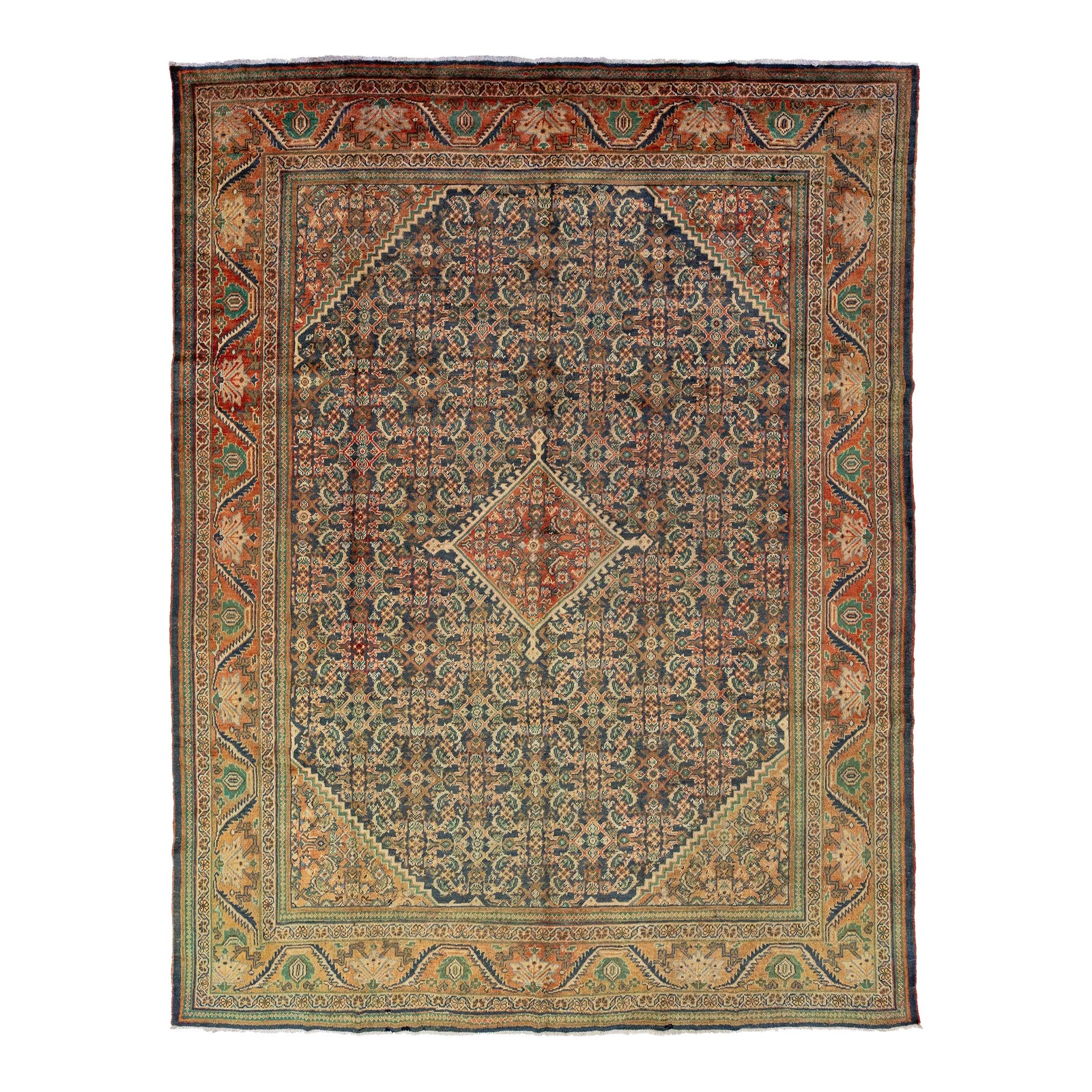 Blue Persian Mahal Handmade Medallion Wool Rug From the 1960s | Chairish