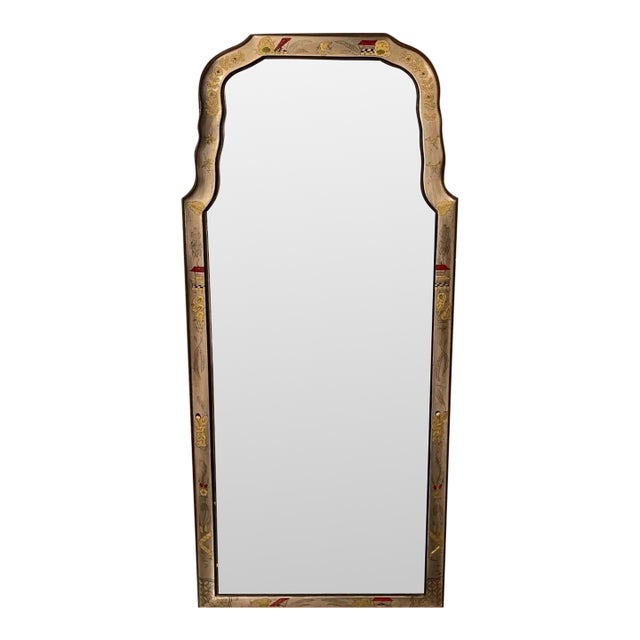 Mid 20th Century Queen Anne Chinoiserie Mirror With Etched Floral Panel ...