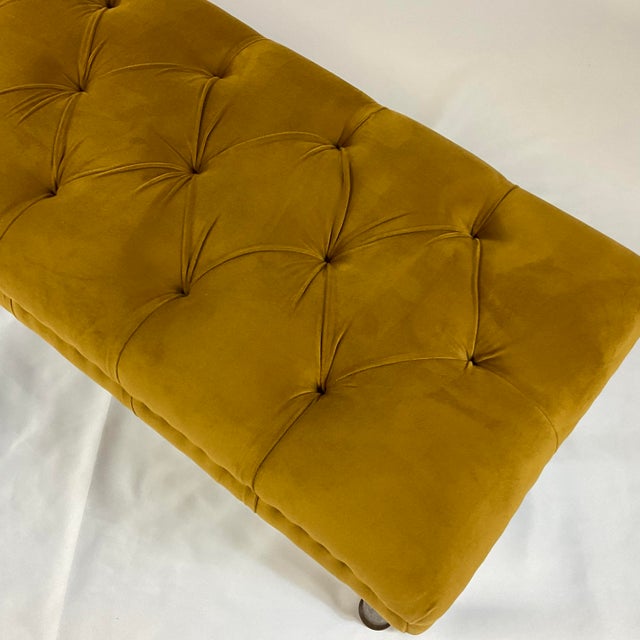 Vintage Traditional Tufted Velvet Bench in Mustard With Nailhead ...