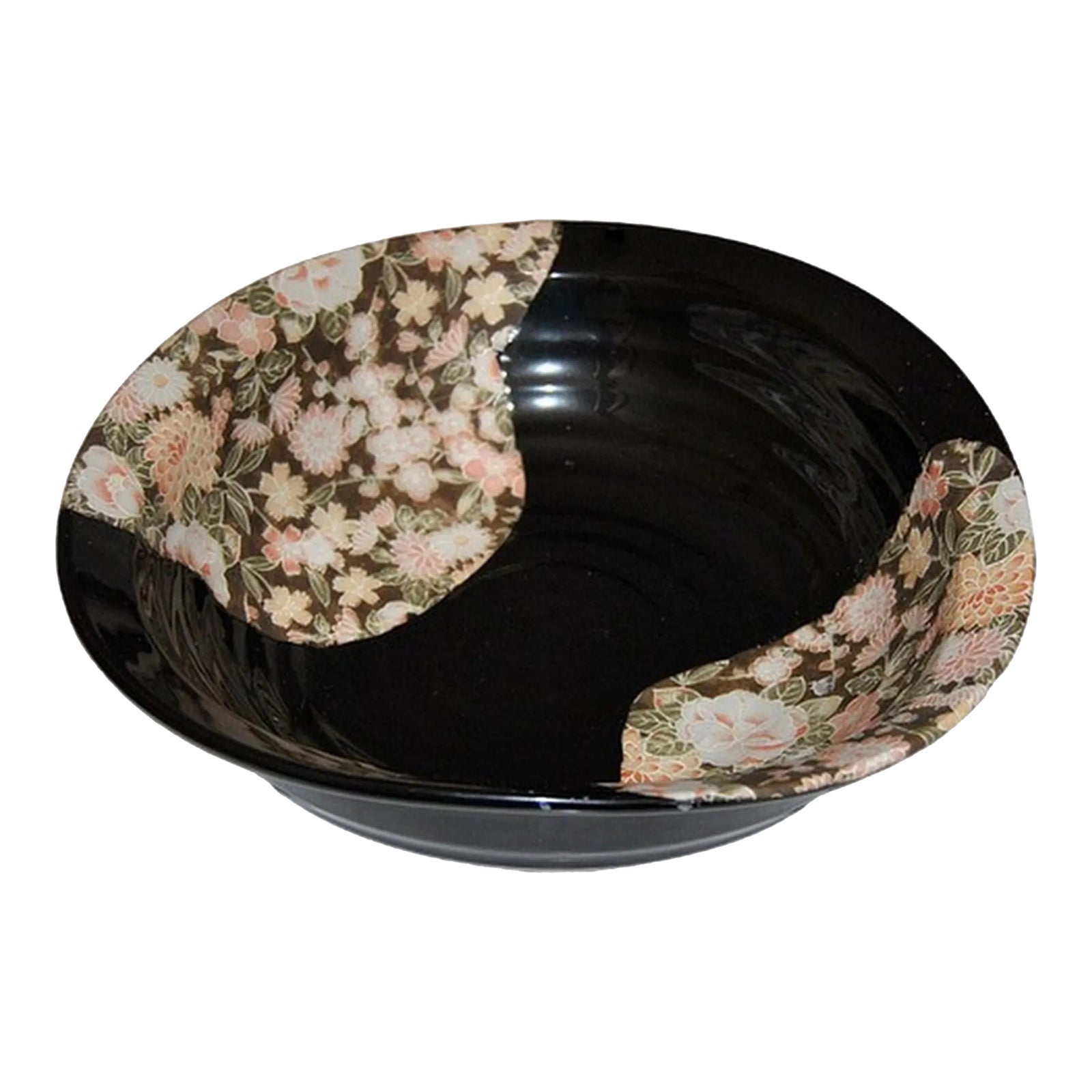 1950s Ovoid Japanese Lustreware Black Pottery Bowl With Kimono Pattern ...