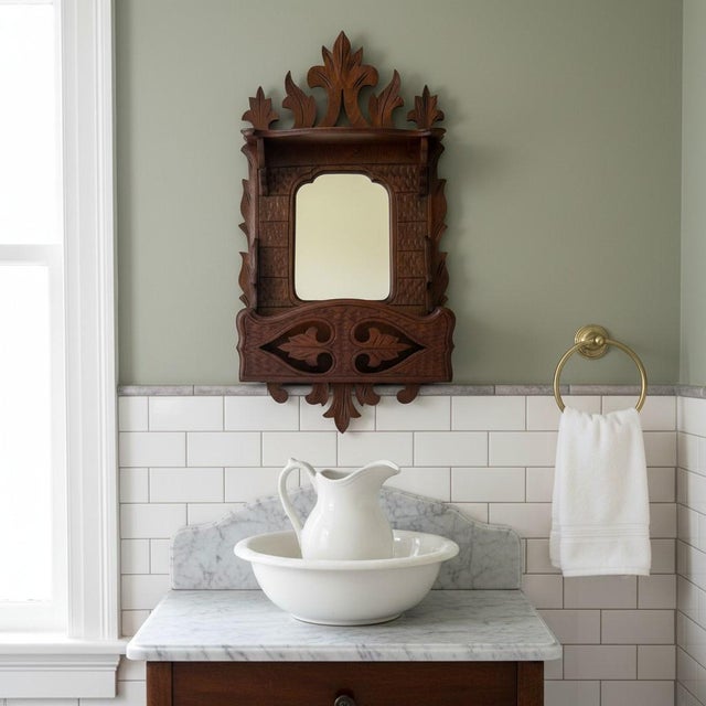 Antique Victorian Eastlake Wall Mirror Pocket Shelf-Carved Walnut ...
