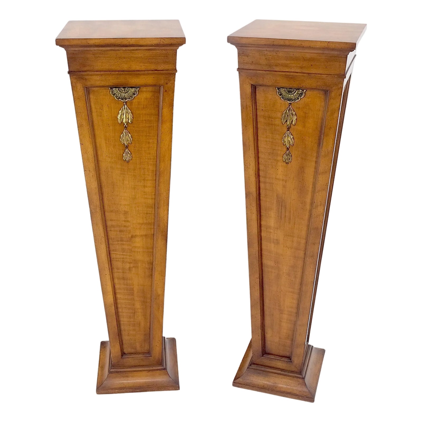 Pair of Tapered Light Tiger Maple Bronze Mount Large Square Pedestals ...