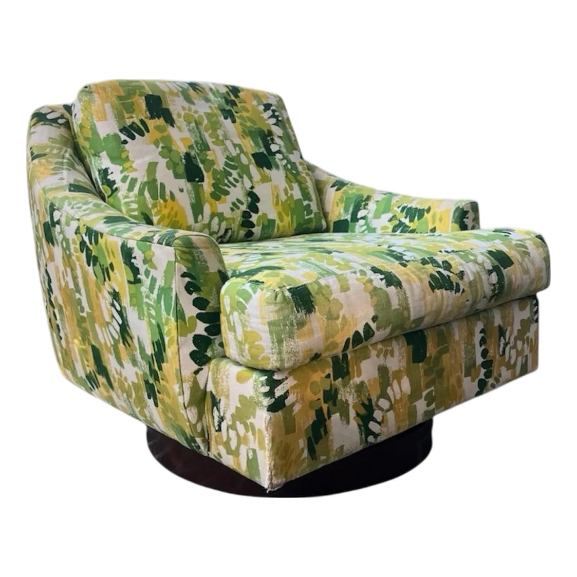 Selig Swivel Lounge Chair in Original Abstract Upholstery 1970s | Chairish
