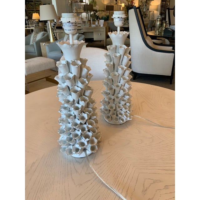 Pair of White Ceramic Coral Lamp Bases | Chairish