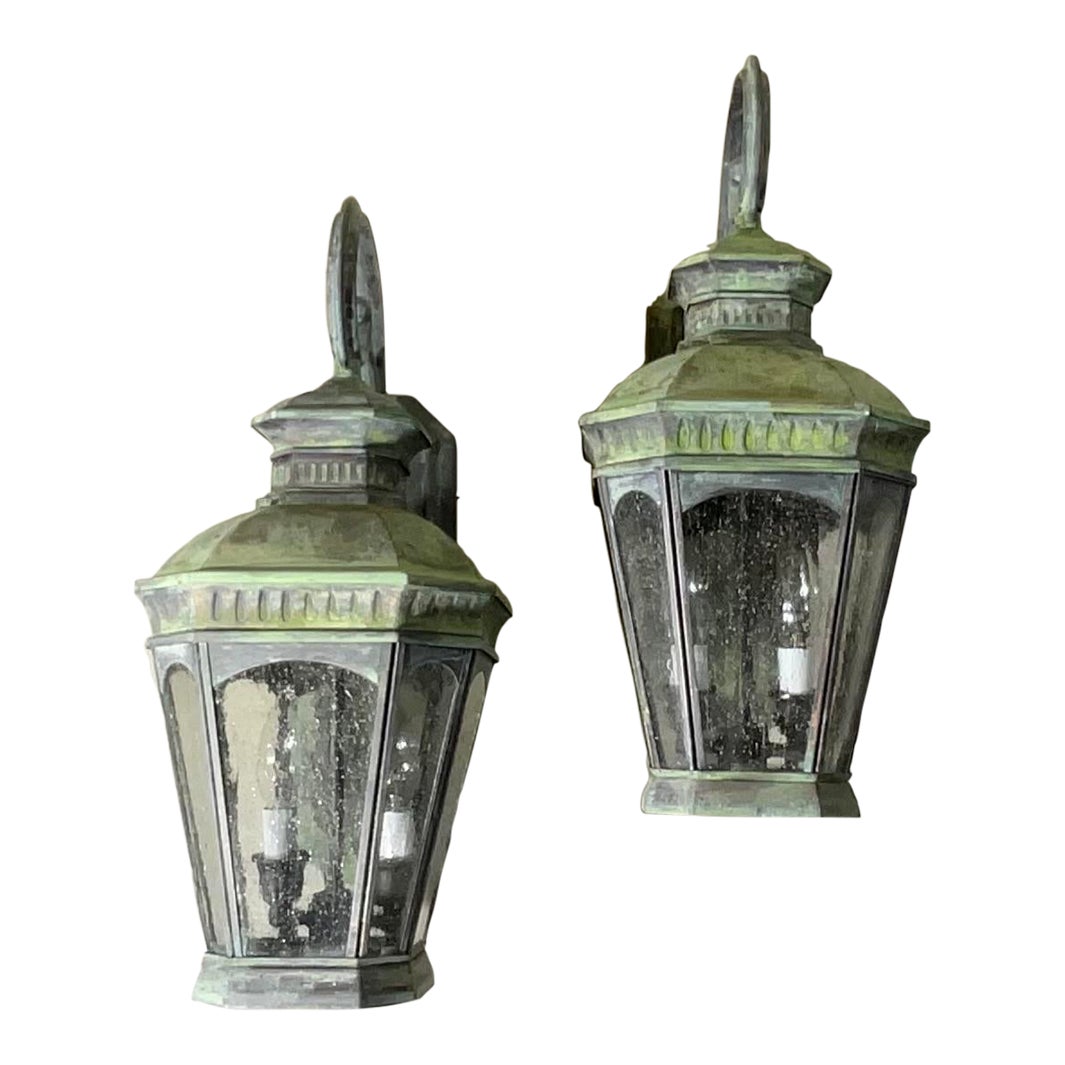 Pair of Vintage Solid Brass Lanterns - 8”w X 11”d X 20” High | Chairish