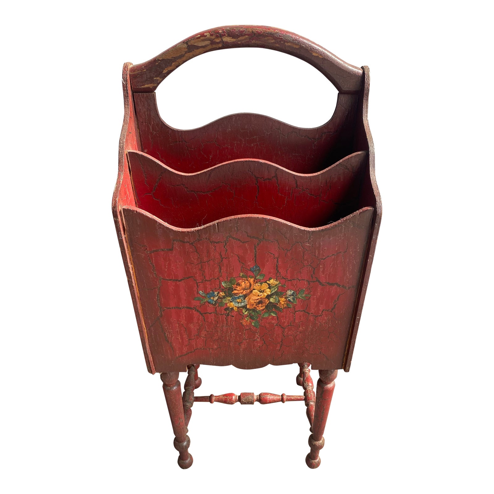Bright Red Antique Magazine Holder | Chairish
