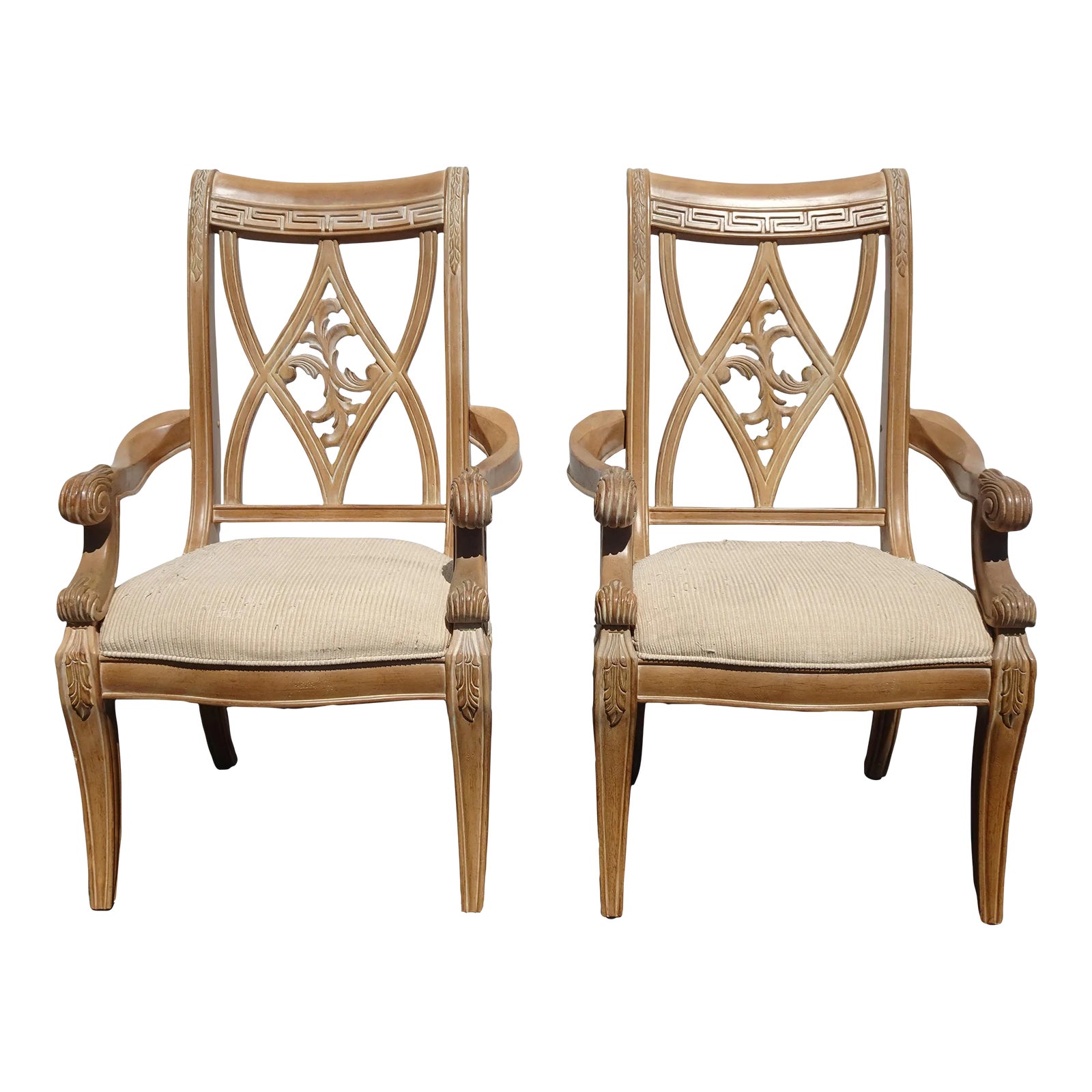 Pair Vintage Bernhardt Furniture Solid Wood Dining Room Armchairs ...