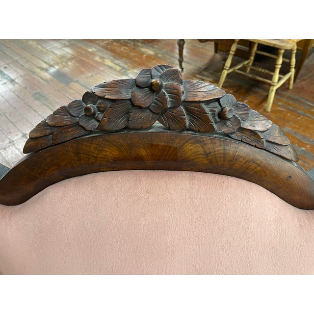 Antique Victorian Upholstered Sofa With Carved Wood Frame | Chairish