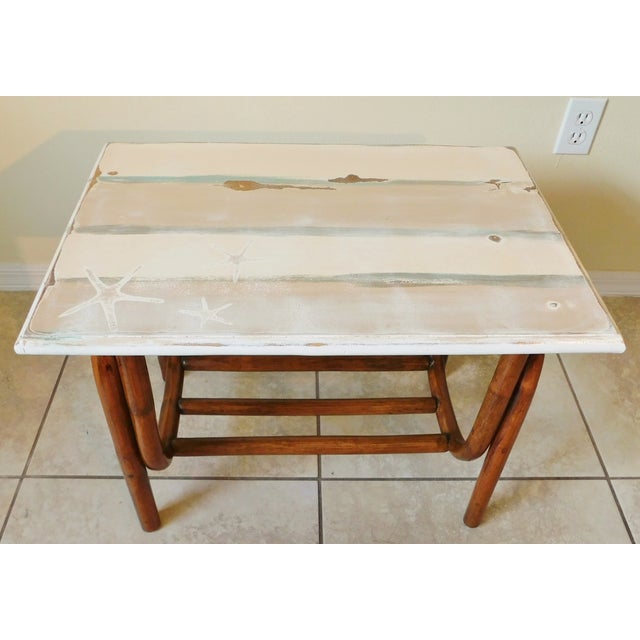 Late 20th Century Vintage Coastal Nautical Natural Rattan Seashell Side ...