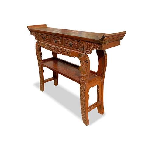 1950s' 1970s Asian Hand Carving Wing Console Table | Chairish