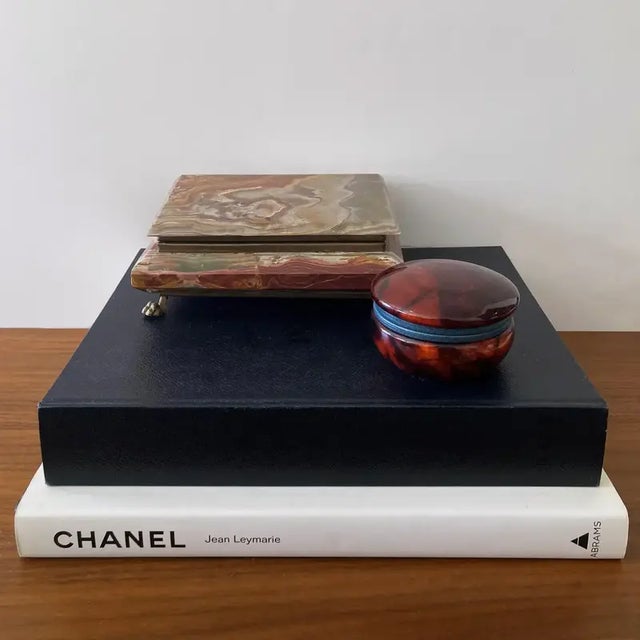 Italian Brown Red Alabaster Round Hinged Box, 1960s | Chairish