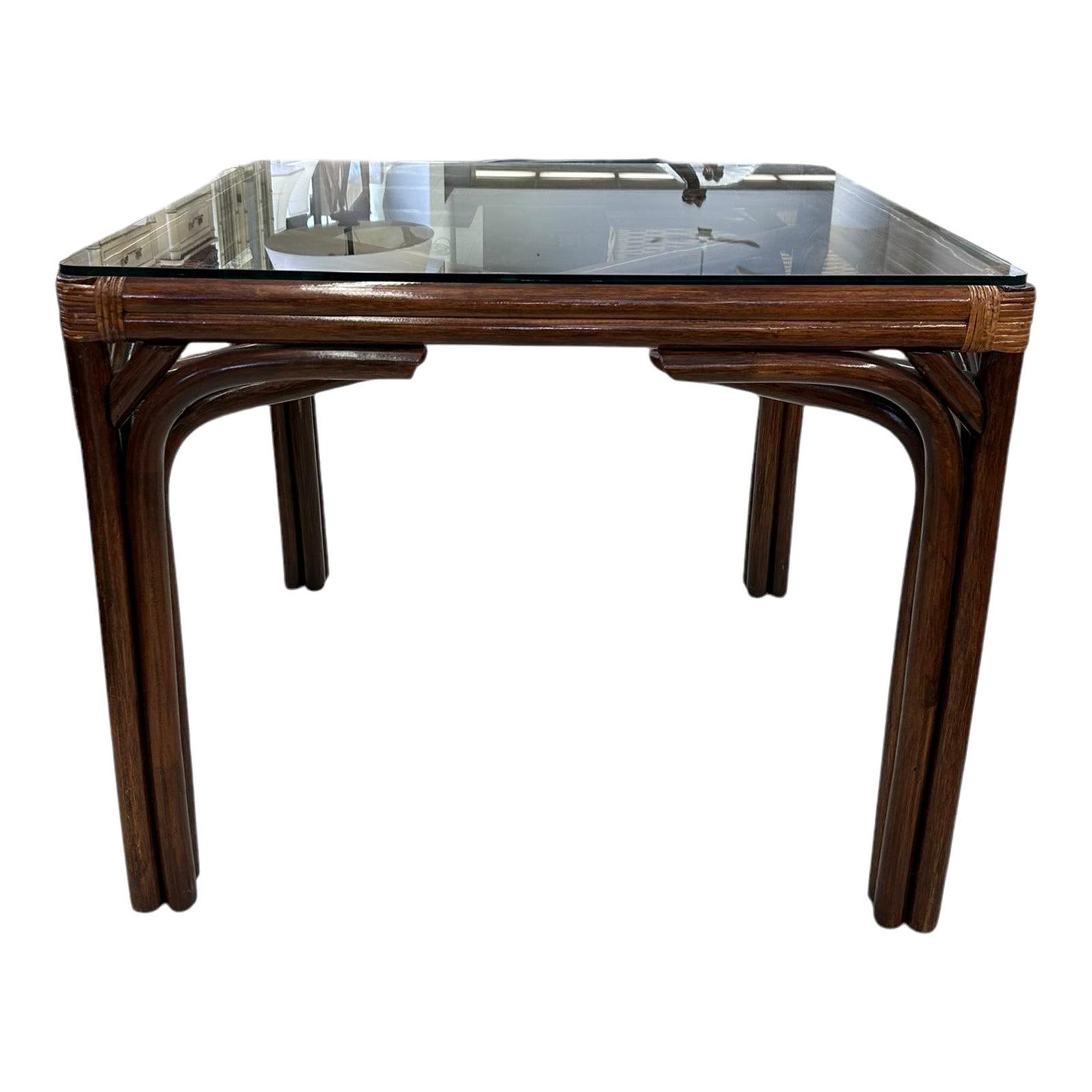 Late 20th Century McGuire Style Lacquered Wood and Rattan Game Table ...