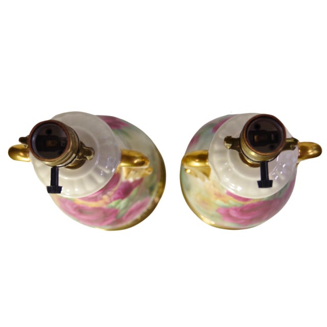 Pair of German-Made Hand-Painted Porcelain Lamp Bases Signed E.M ...