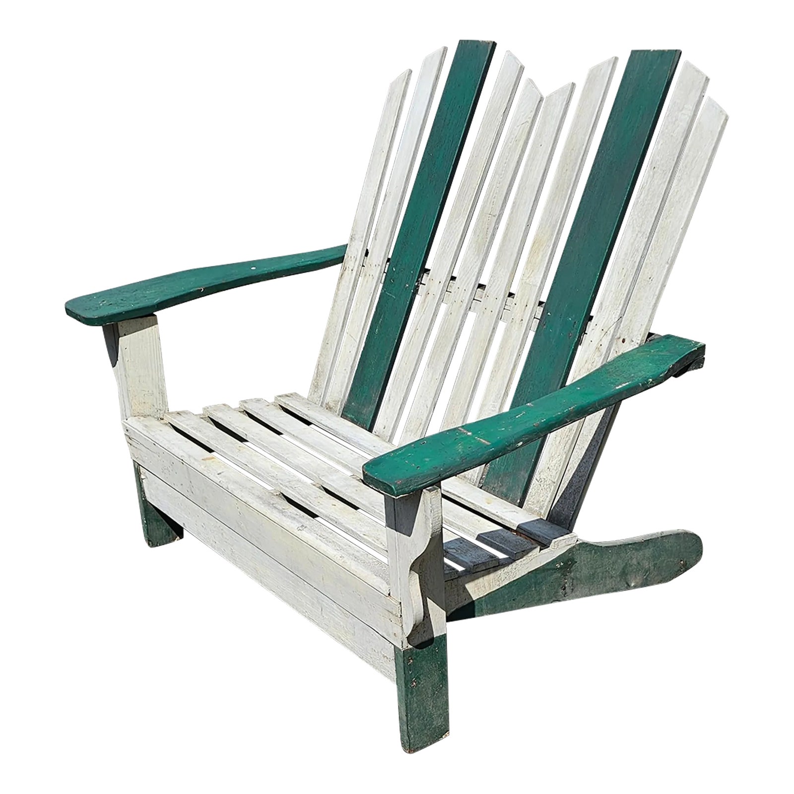 1930s Rustic Green & White Adirondack Settee | Chairish